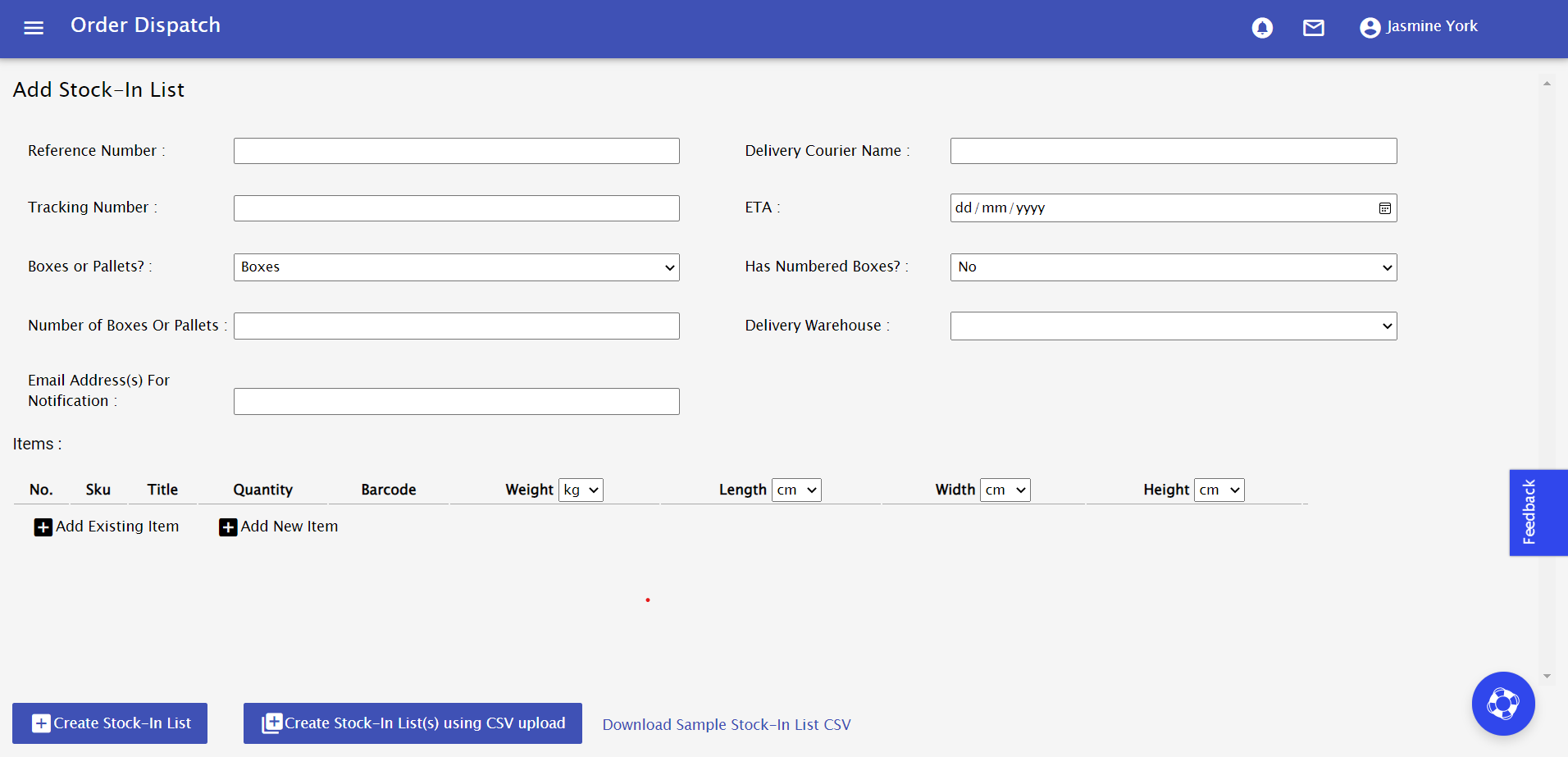 Stock-In (Incoming Goods) Lists - Order Dispatch Help Center
