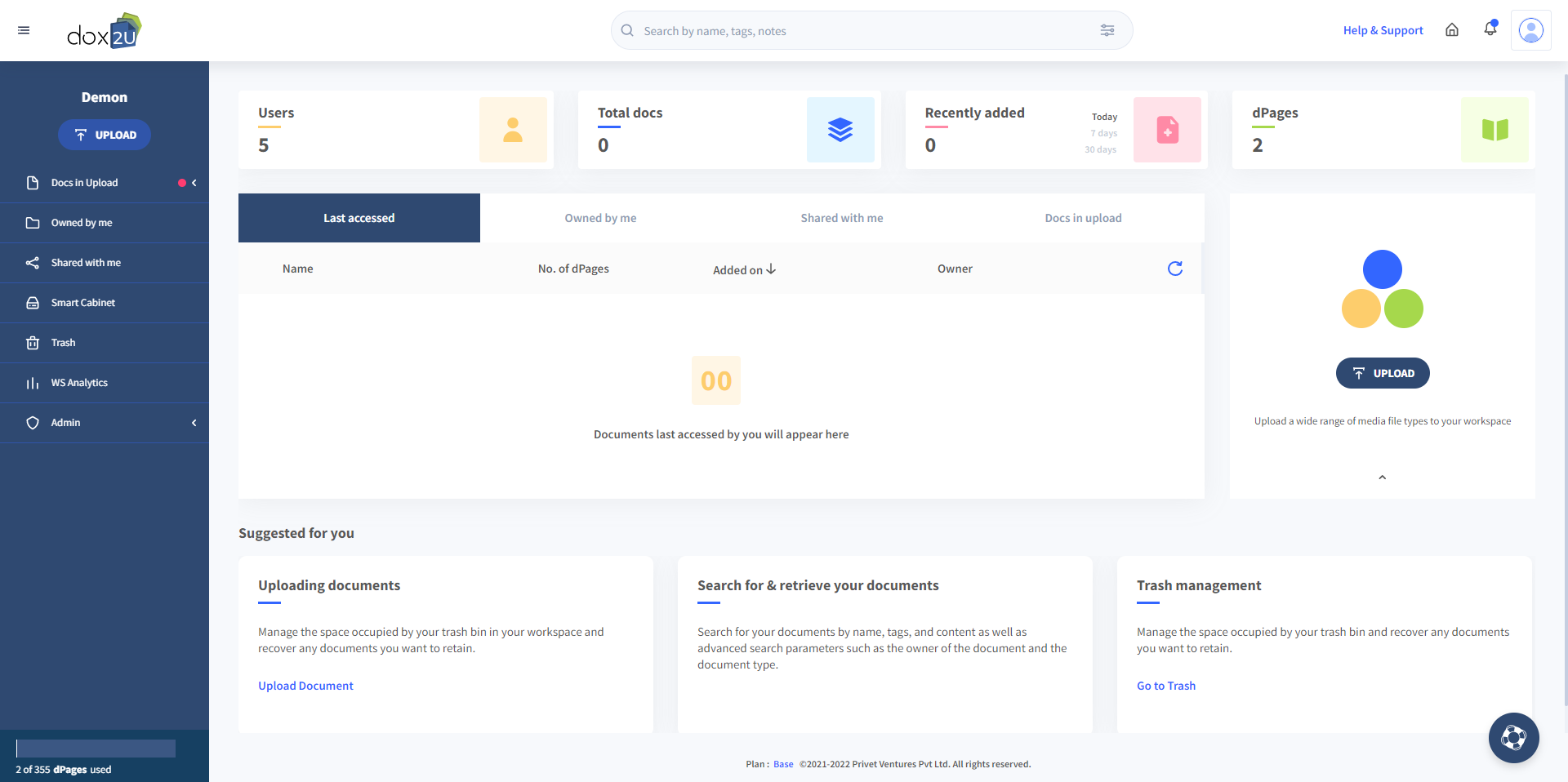 Navigate your Workspace Dashboard - dox2U Help Center